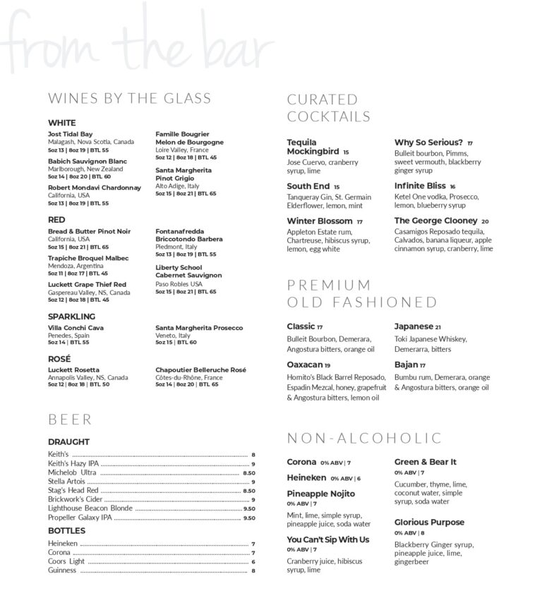 Bar Menu | 5 Fishermen Restaurant